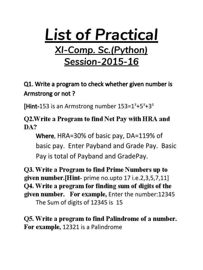 Xi Practical List | PDF