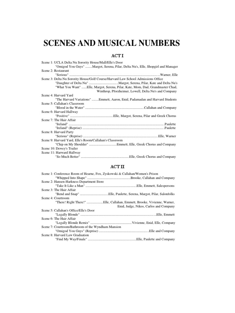 Scenes and Musical Numbers | PDF | Leisure | Entertainment (General)