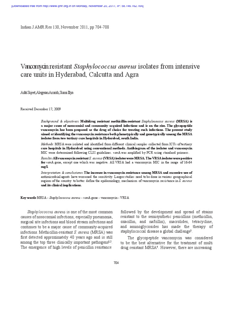 Vancomycin Resistant Staphylococcus Aureus Isolates From Intensive Care ...