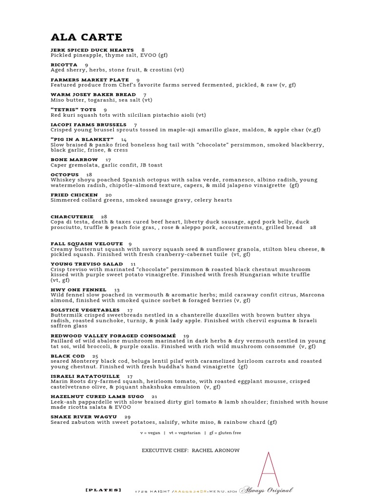 Alembic Dinner Menu | PDF | Sausage | Pickling