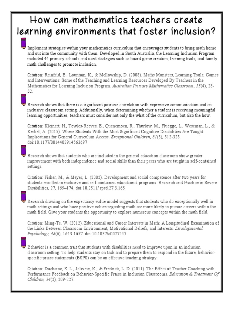 Tip Sheet - Math Inclusion | PDF | Inclusion (Education) | Teachers
