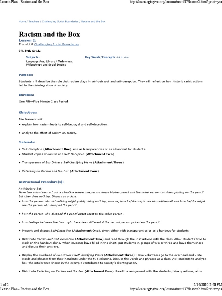 Lesson Plan - Racism and Th.. | Download Free PDF | Lesson Plan | Racism