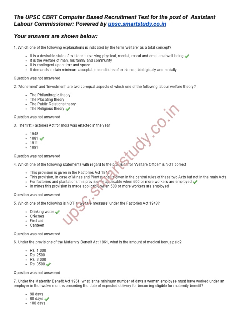 Assistant Labour Commissioner Question Paper With Answers | PDF ...