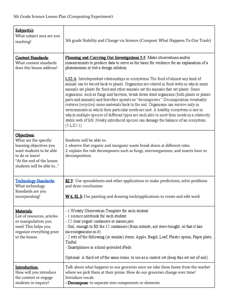5th Grade Composting Science Lesson | PDF | Waste Management | Waste