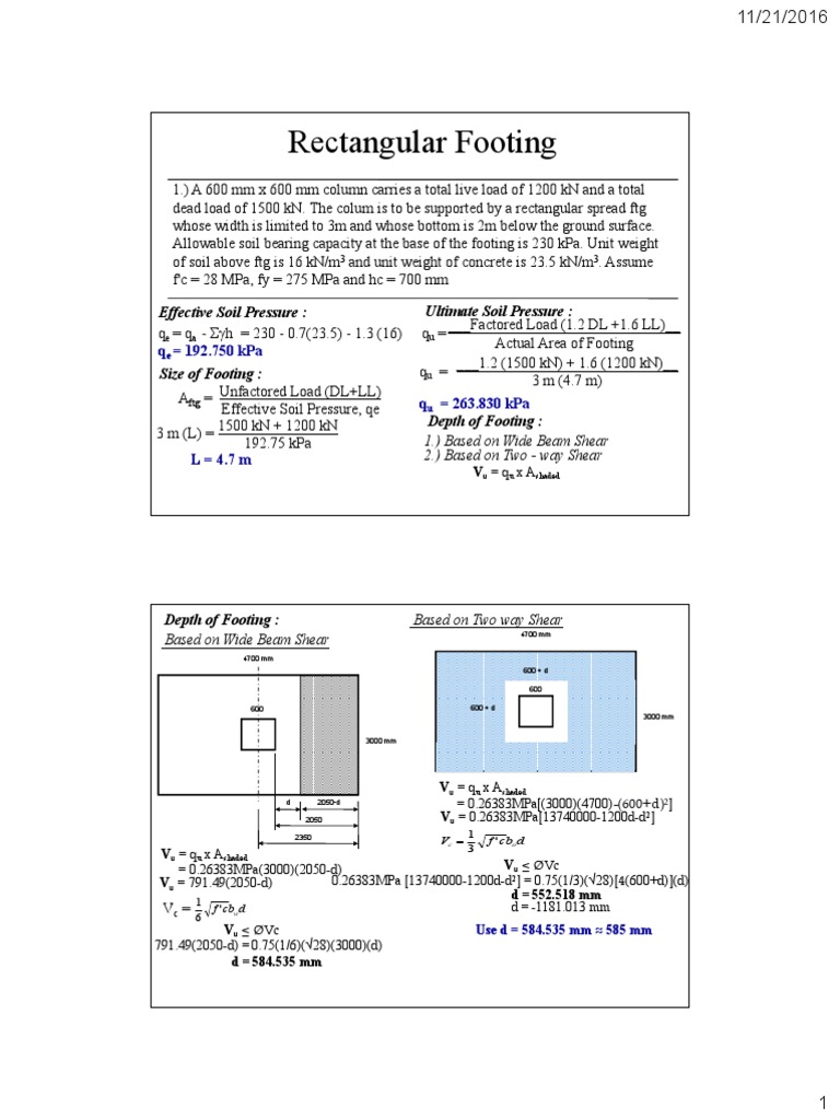 Rectangular Footing Design Example | PDF | Materials | Mechanics