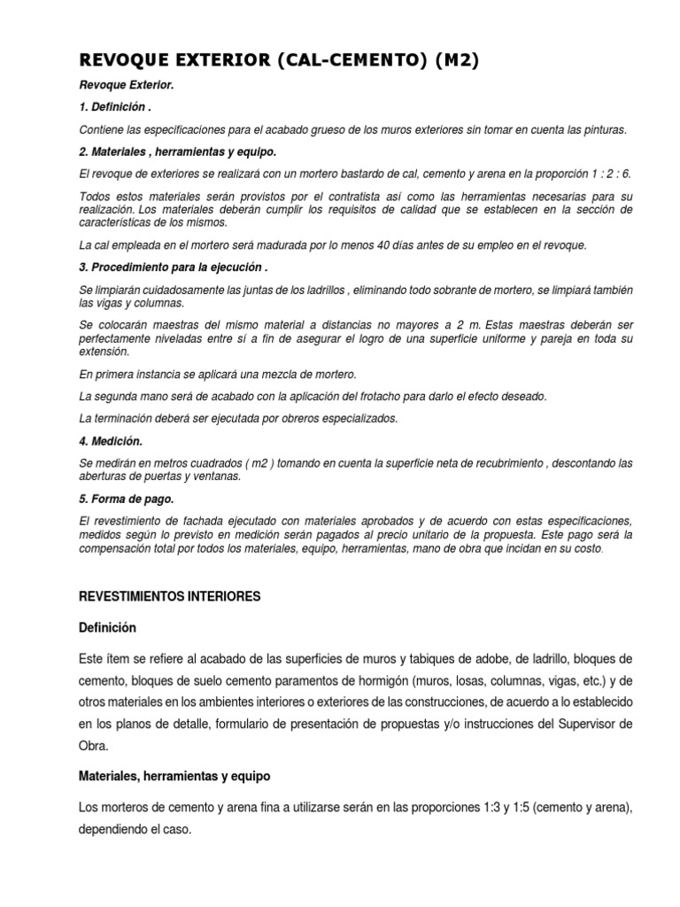 Tipos de Revoques Exteriores y Especificaciones | PDF | Cemento | Cerámica