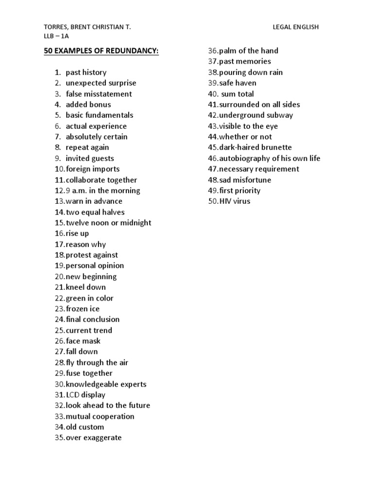 50 Examples of Redundancy | PDF | Law