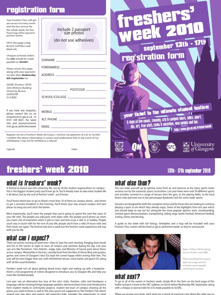 Freshers' Week Registration Form 2010 | PDF | Leisure