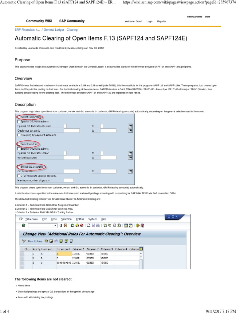 Automatic Clearing of Open Items F | PDF | Financial Transaction ...