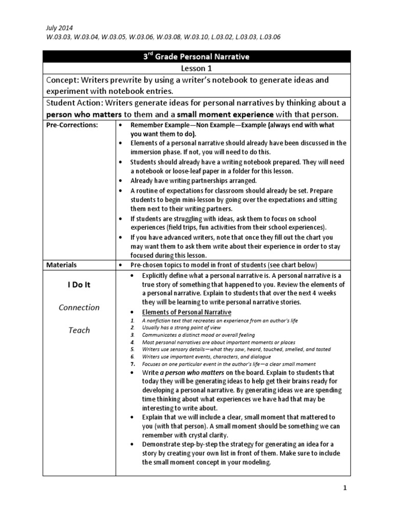 3rd Grade Personal Narrative Writing Guide | PDF | Narrative | Plot ...