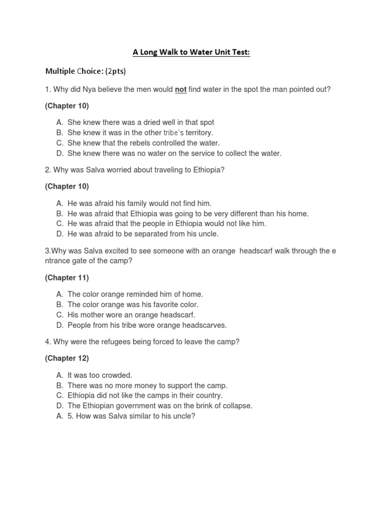 A Long Walk To Water Unit Test Crenshaw | PDF