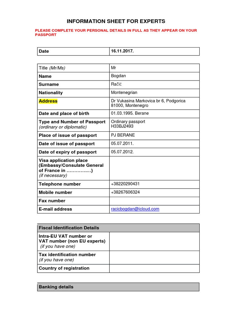 Information Sheet For Experts | PDF