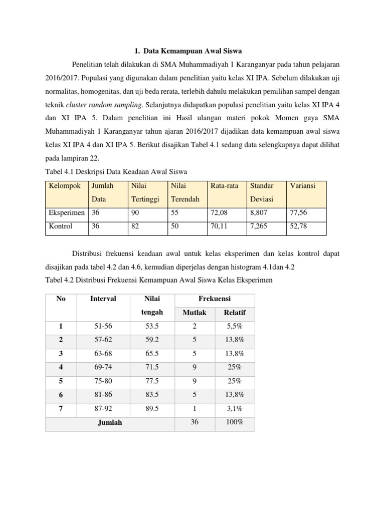 Data Kemampuan Awal Siswa Kelas XI IPA | PDF