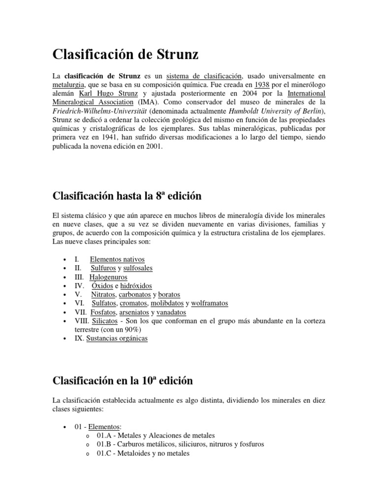 Clasificación de Minerales según Strunz | PDF | Minerales | Compuestos ...