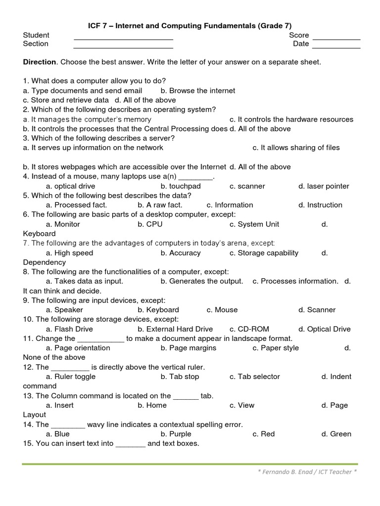 ICF 7 Internet and Computing Fundamentals Elective | PDF | Computer Data Storage | Input/Output