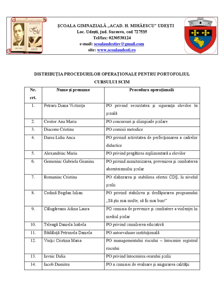 Distributie Proceduri Curs Scim | PDF