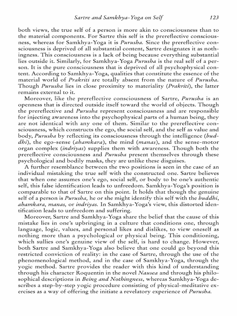 Sartre vs. Samkhya-Yoga: Self Concepts | PDF | Self | Metaphysics