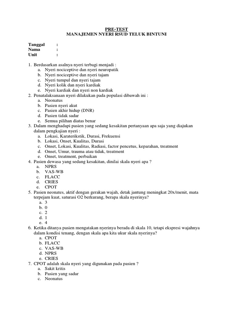 PRE Dan POST TEST Manajemen Nyeri | PDF