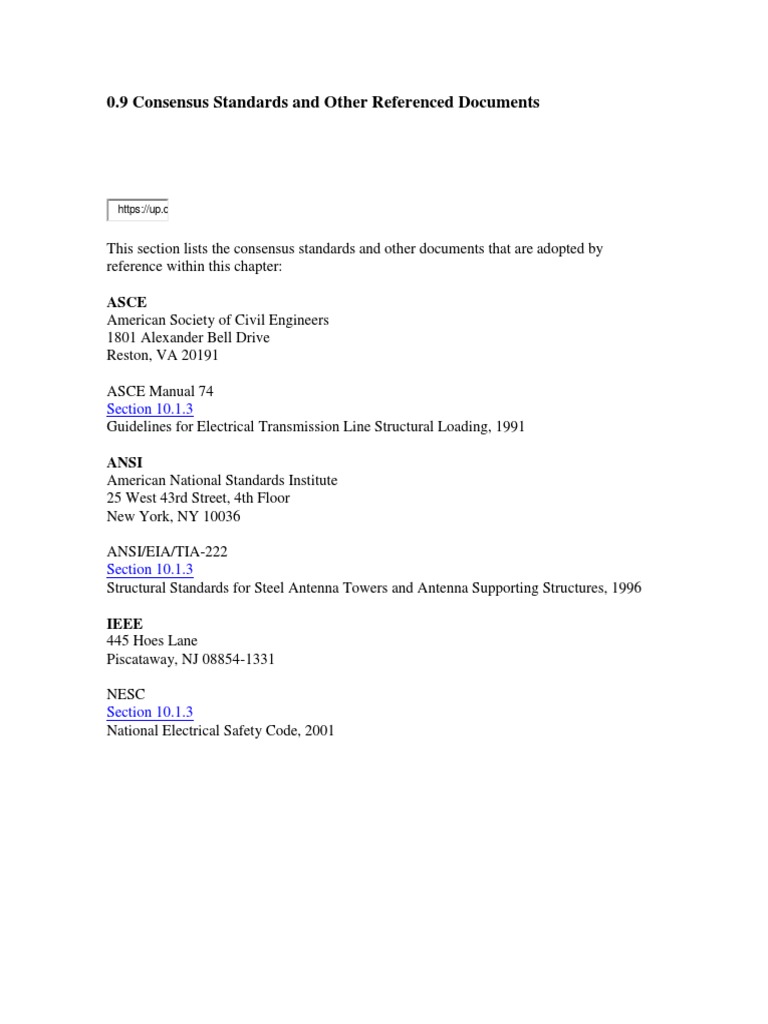 0.9 Consensus Standards and Other Referenced Documents: Section 10.1.3 ...