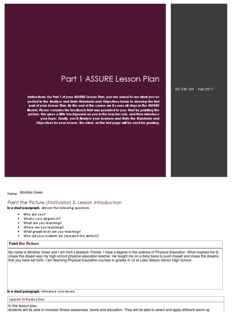 Complete Assure Lesson Plan | PDF | Lesson Plan | Physical Education