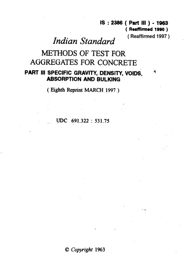 IS 2386 Part III | PDF | Density | Volume