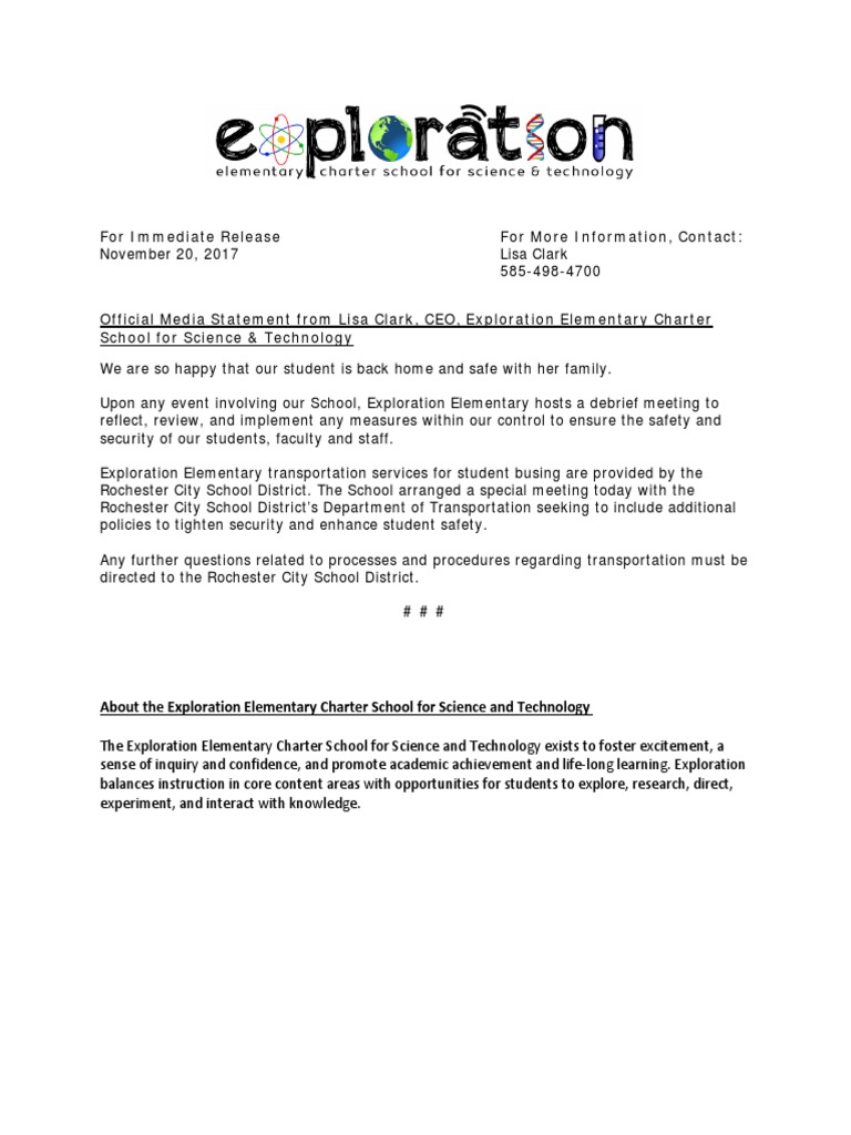 Statement From Exploration Charter Academy | PDF