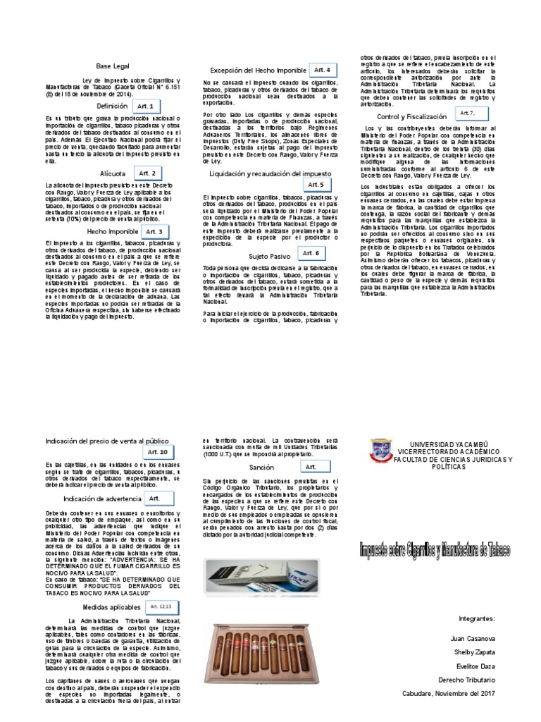 Triptico de Impuesto Sobre Venta de Cigarrillos y Manufactura de Tabaco ...