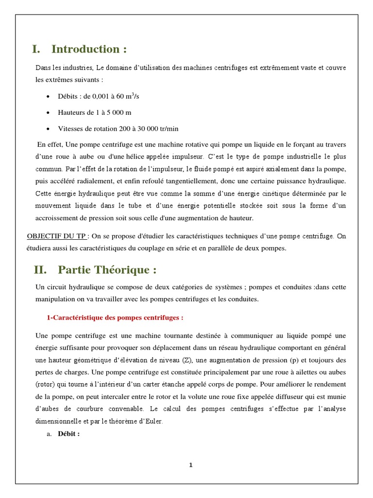 Étude des caractéristiques des pompes centrifuges | PDF | Pompe ...