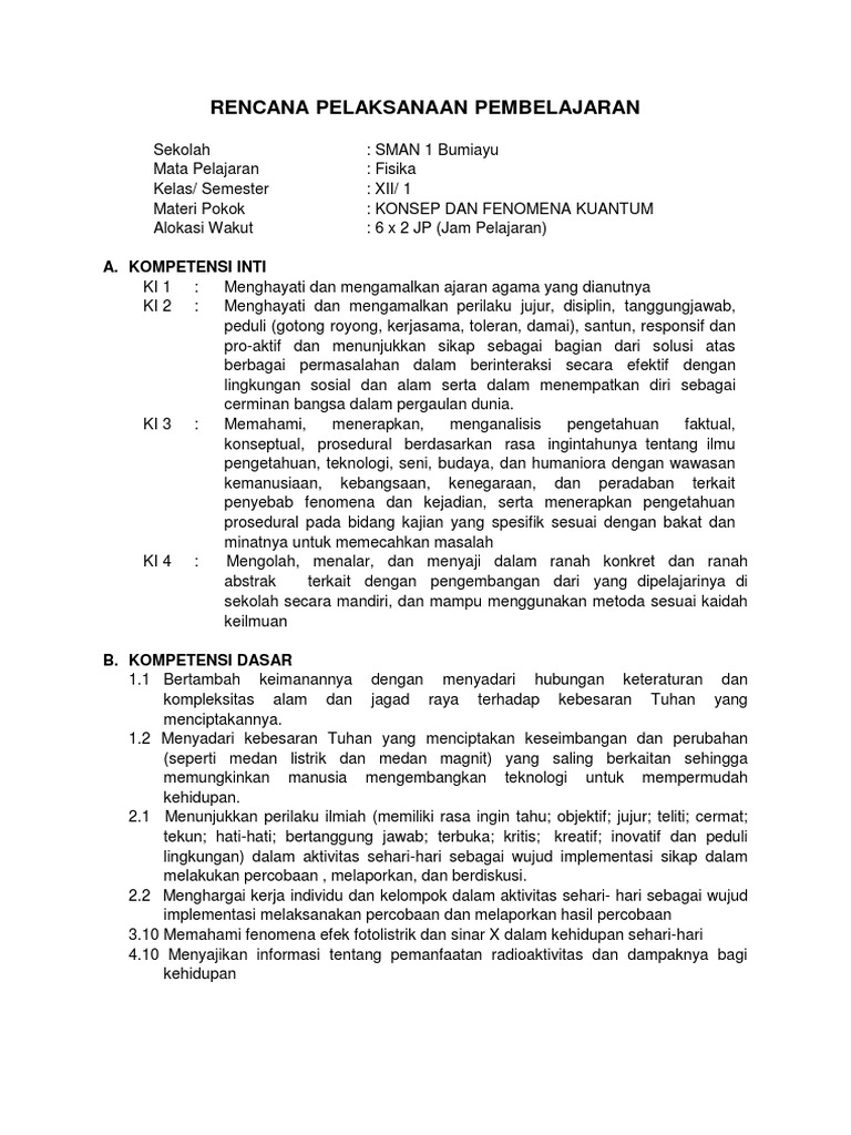 RPP Konsep Fenomena Kuantum | PDF | Sains & Matematika
