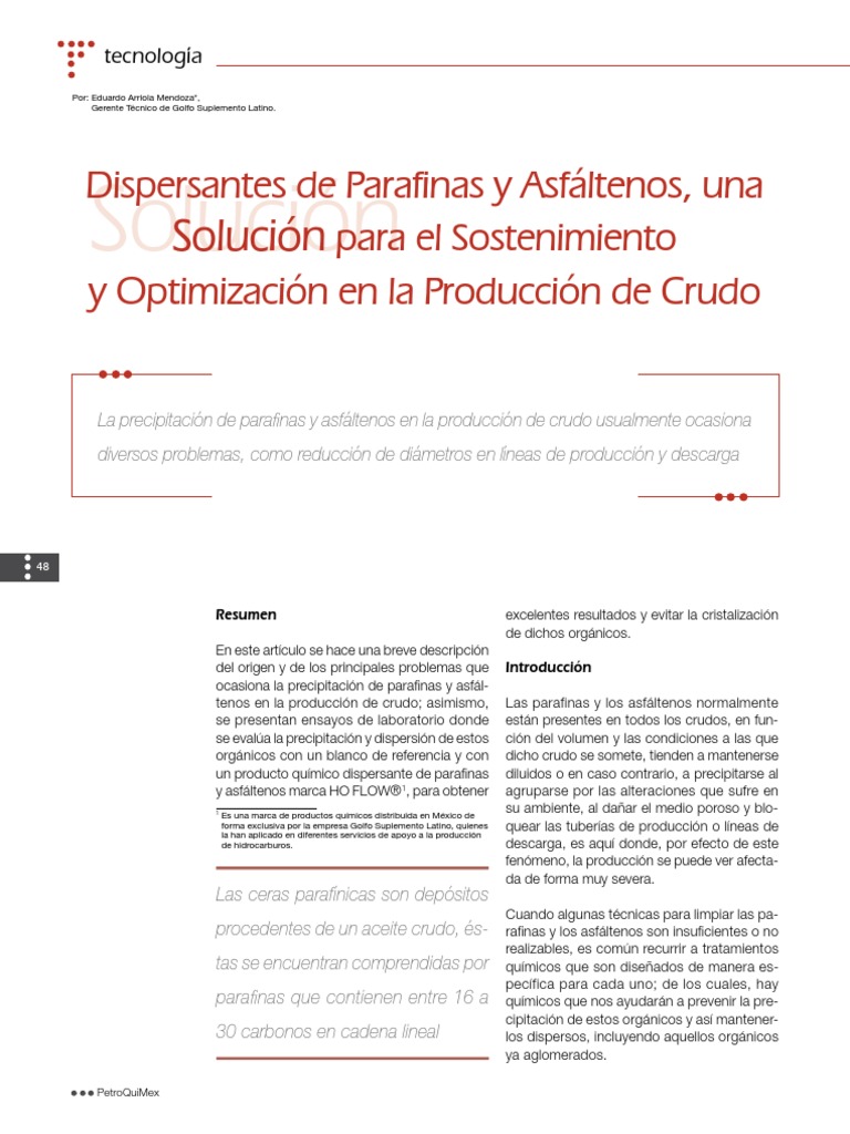 Dispersantes de Parafinas-Asfaltenos | Petróleo | Compuestos orgánicos