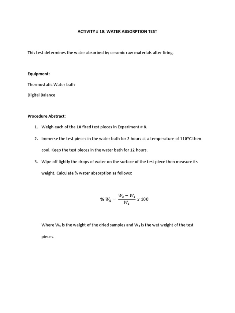 Activity # 10: Water Absorption Test | PDF
