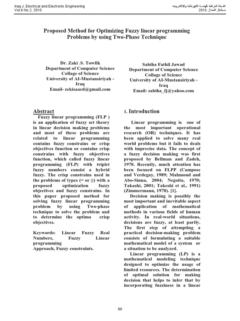 Proposed Method For Optimizing Fuzzy Linear Programming Problems by Using Two-Phase Technique ...