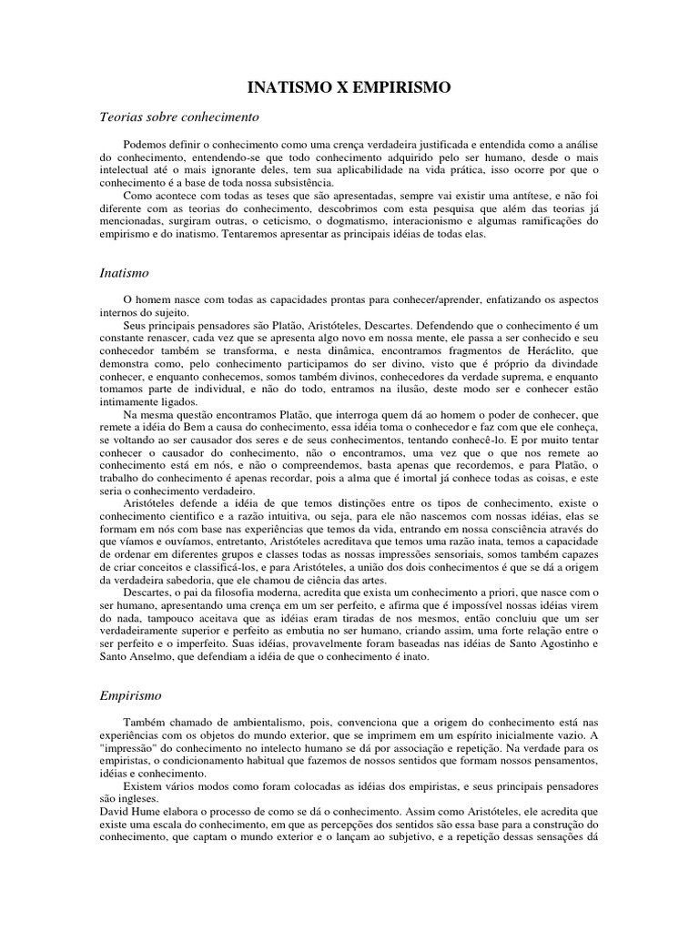 Uma análise equilibrada das teorias do conhecimento: inatismo versus ...