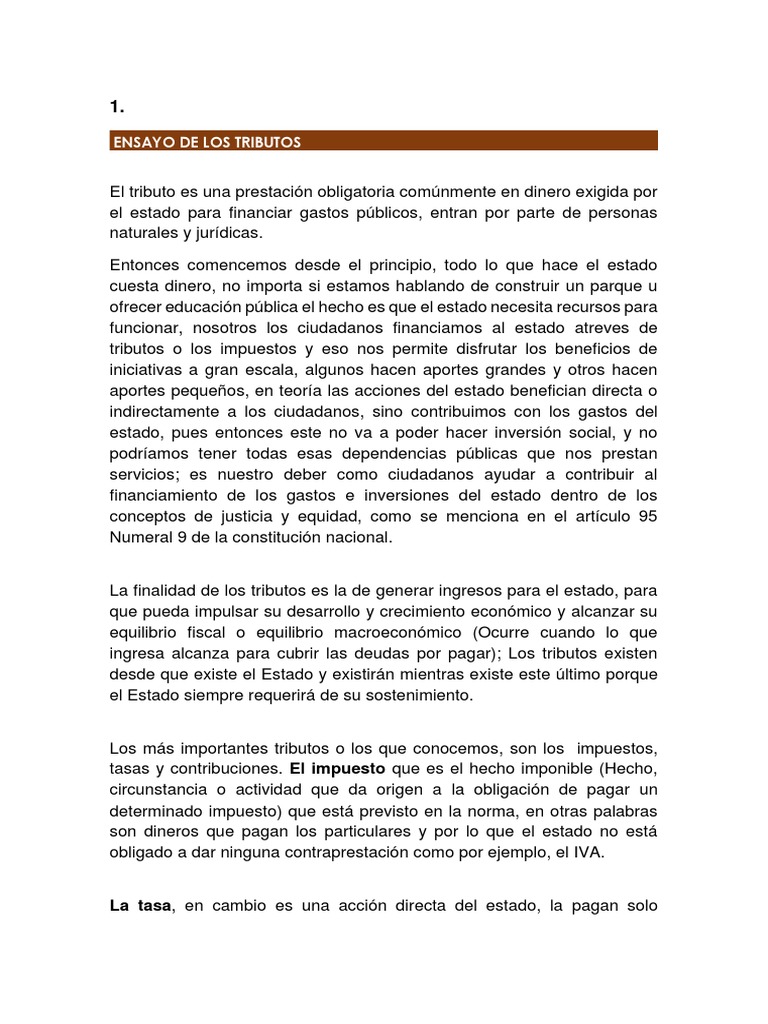 Ensayo Tributos | PDF | Impuestos | Estado (política)