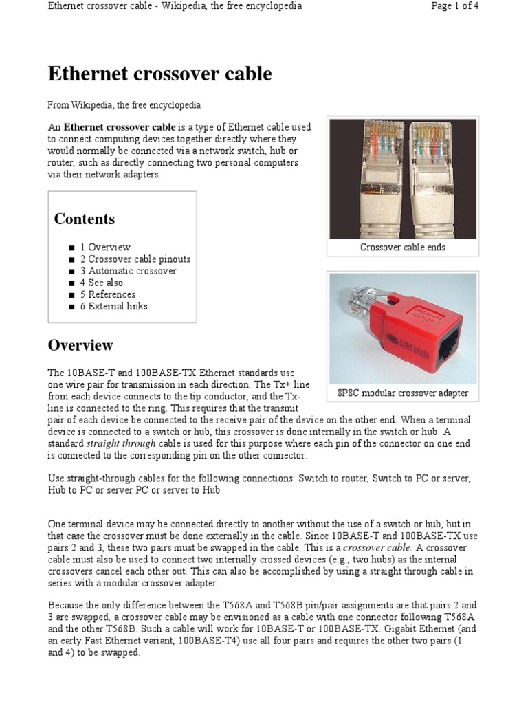 Ethernet Crossover Cable | PDF | Electrical Connector | Network Protocols