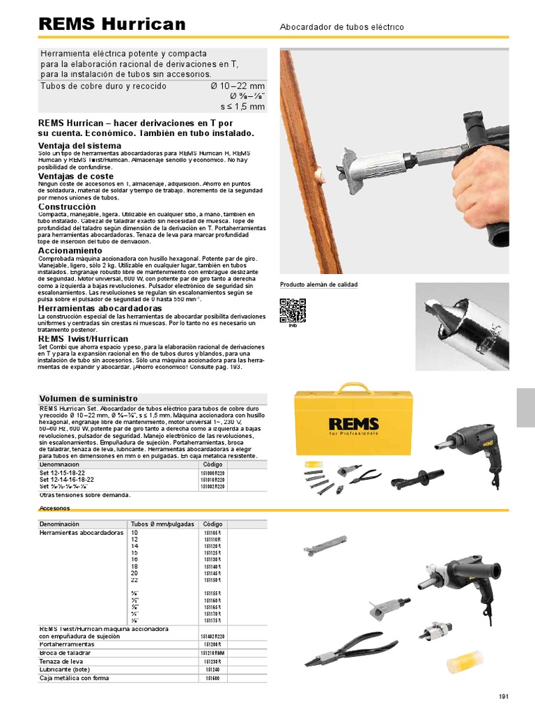 REMS Hurrican | PDF | Herramientas | Cobre