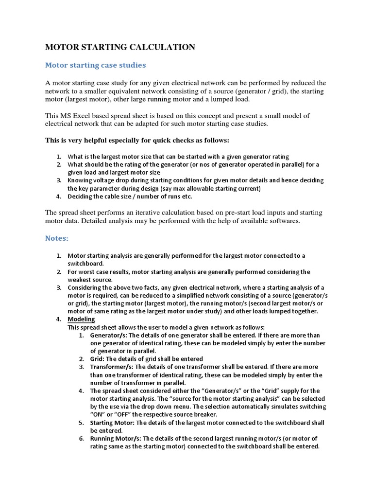 Motor Starting Voltage Drop Analysis | PDF | Electric Power ...