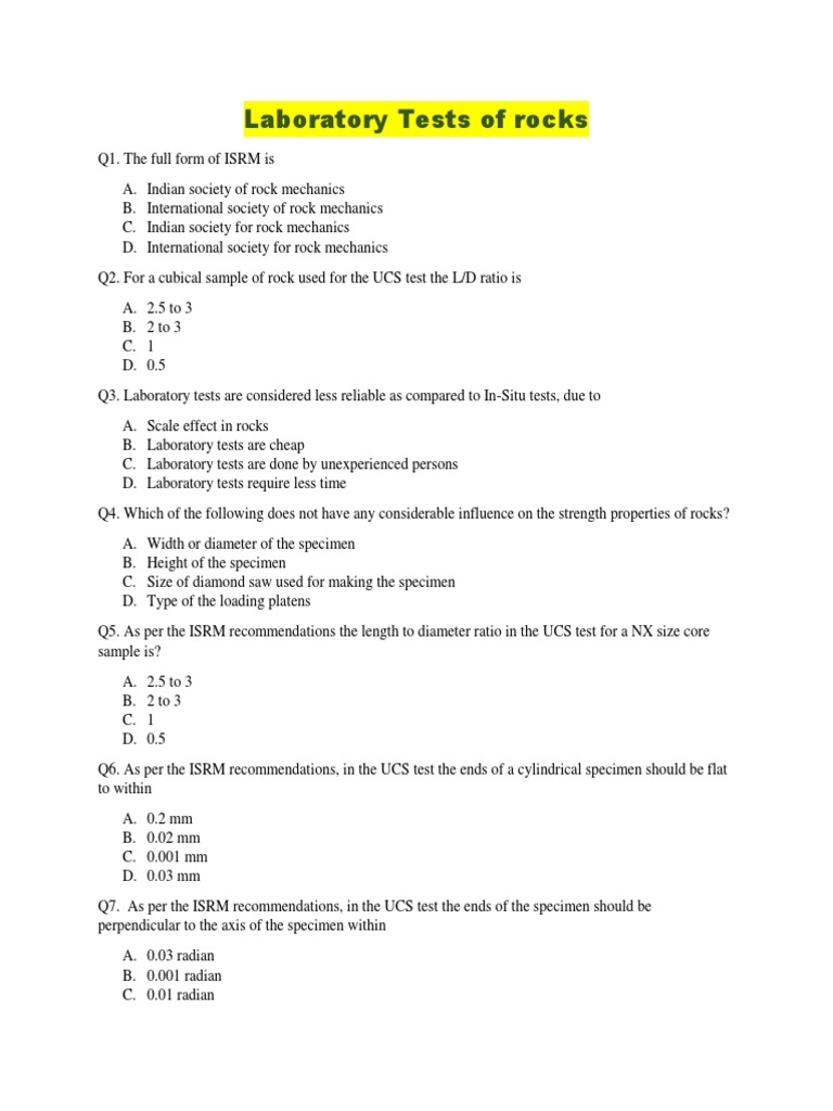 Laboratory Rock Testing Methods Guide | PDF | Strength Of Materials ...