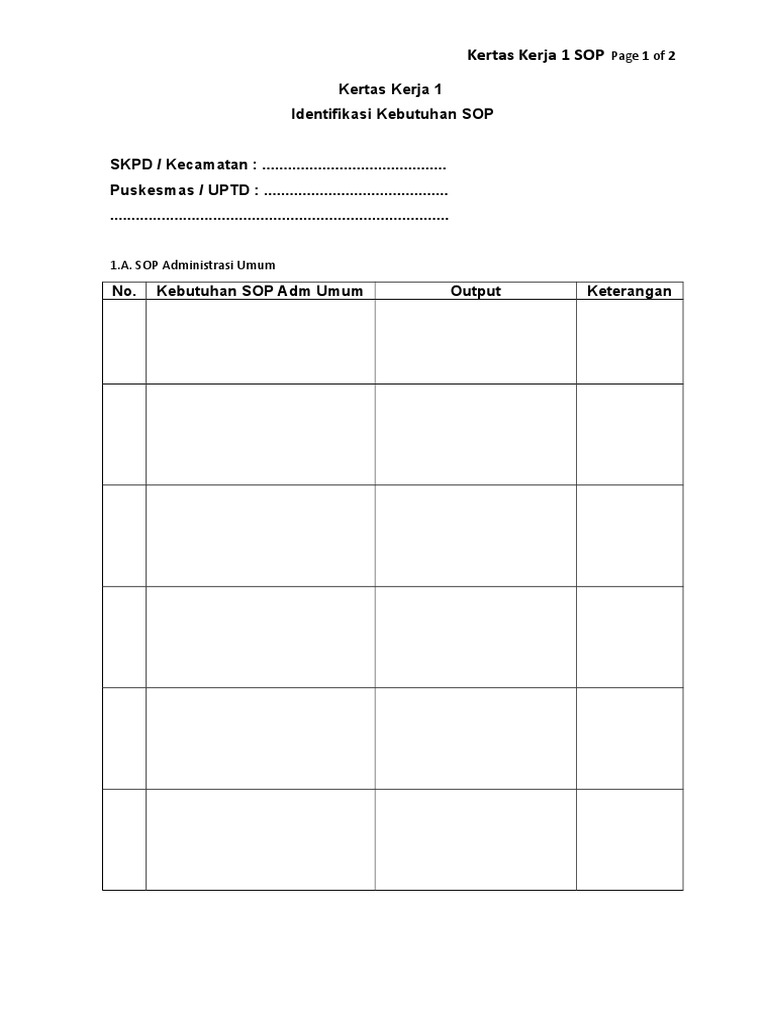 Kertas Kerja 1 SOP | PDF