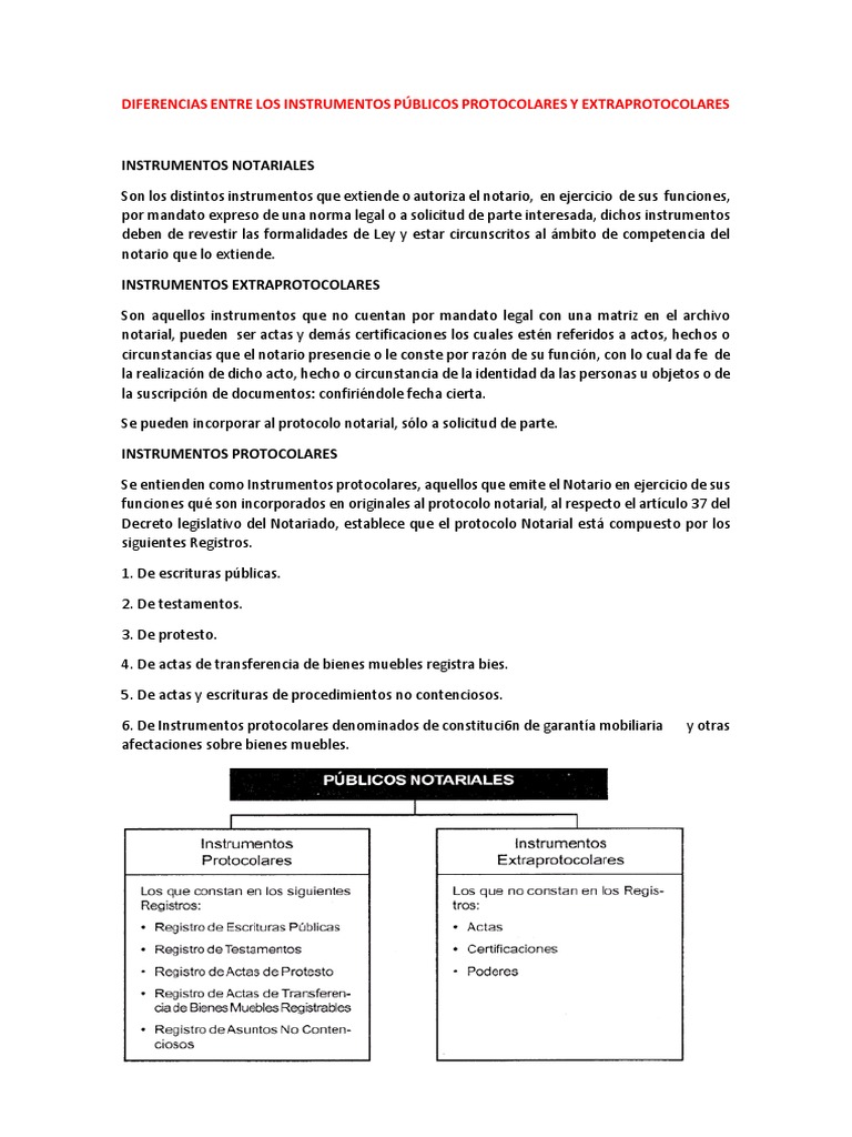Diferencias Entre Los Instrumentos Públicos Protocolares y Extraprotocolares | PDF | Gobierno ...
