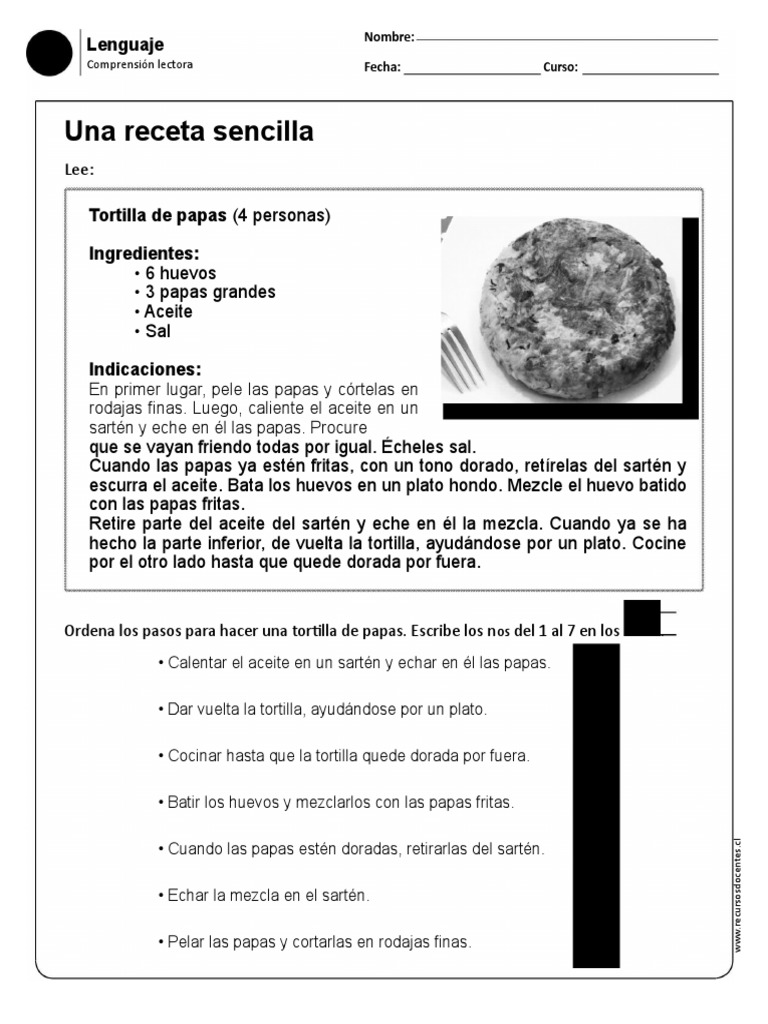 Comprension Lectora Una Receta Sencilla | Fritura | Papas fritas