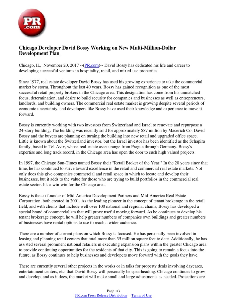 Chicago Developer David Bossy Working On New Multi-Million-Dollar ...