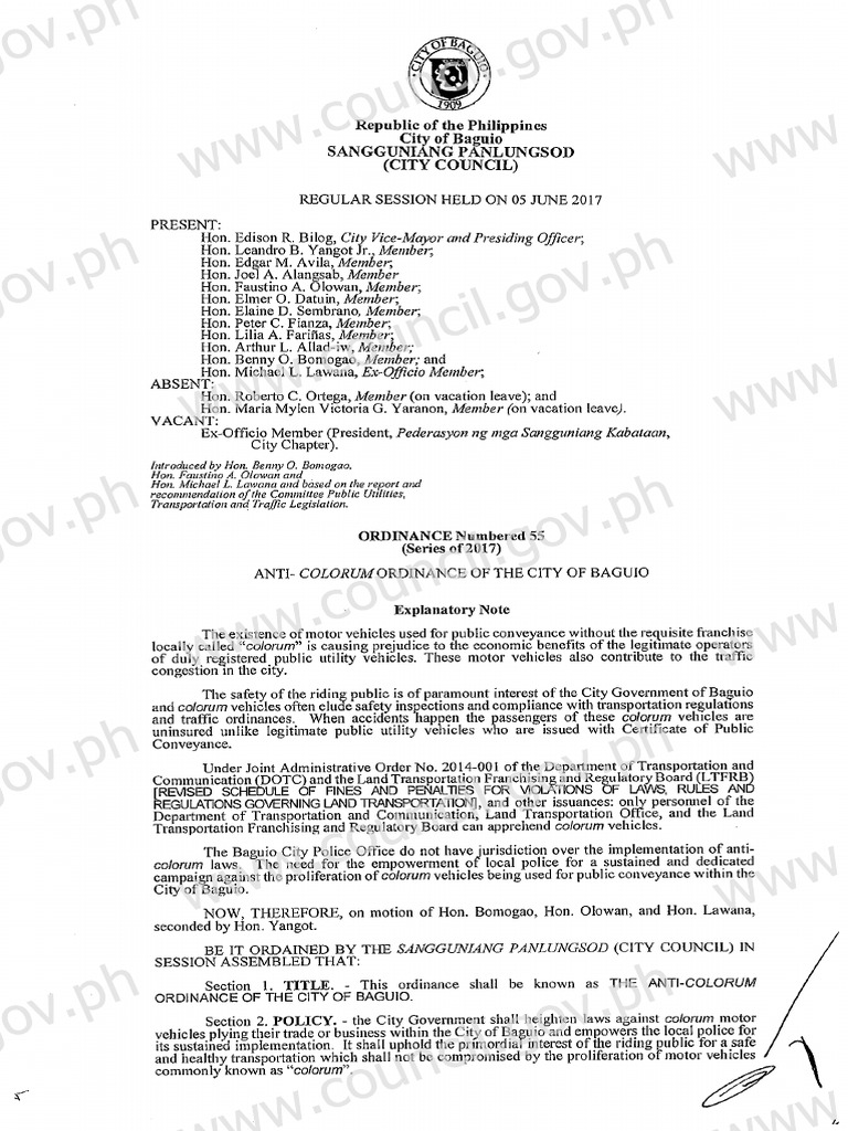 Baguio City Ordinances Overview | PDF