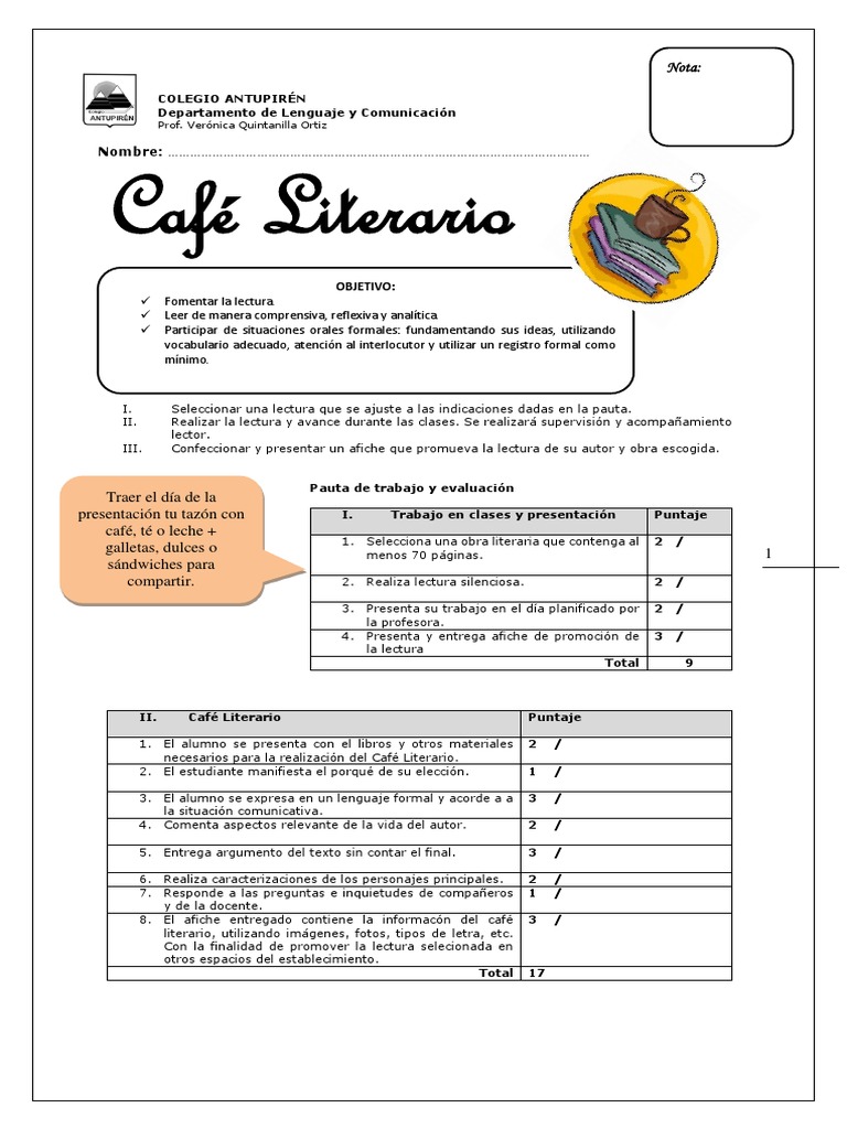 cafè literario.docx | PDF | Lectura (proceso) | Comunicación
