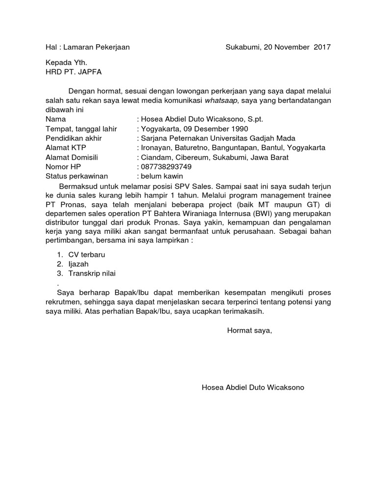 Surat Lamaran Kerja - BPD | PDF