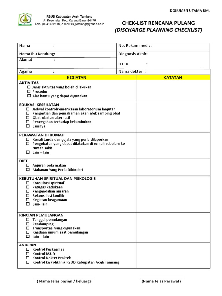 Discharge Planning Checklist Ok | PDF