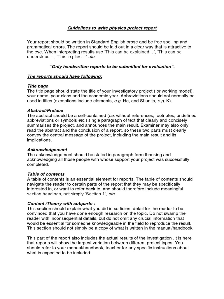 Physics Project Guidelines 11 | PDF | Abstract (Summary) | Paragraph