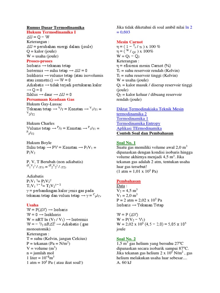 Termodinamika: Rumus & Soal | PDF | Metode & Bahan Ajar | Teknologi ...