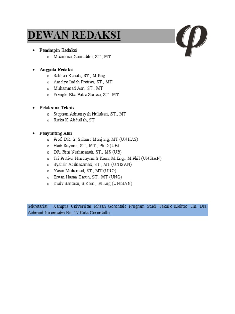 Dewan Redaksi Jurnal CosPhi 2017 | PDF