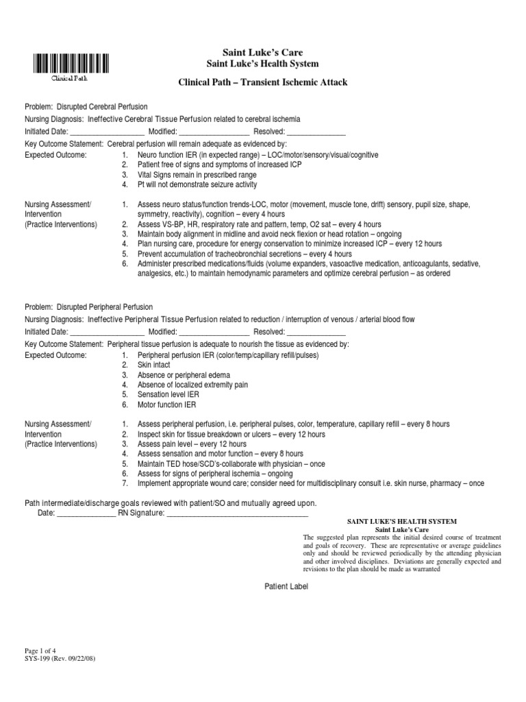 TIA Clinical Pathway Nursing Guidelines | PDF | Ischemia | Perfusion